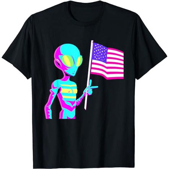 Alien Holding American Flag USA Aliens from Space T-Shirt - Walmart.com