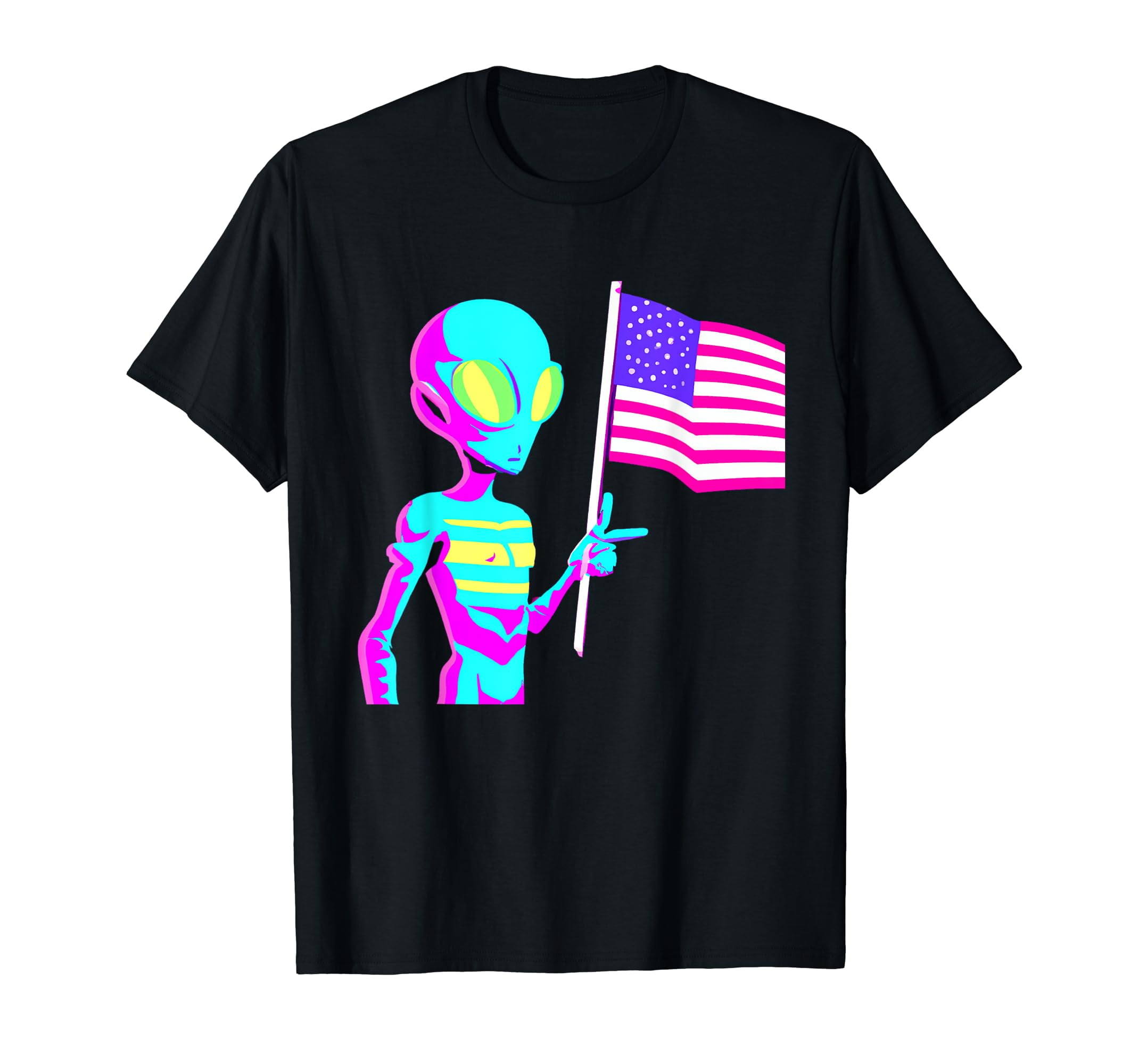 Alien Holding American Flag USA Aliens from Space T-Shirt - Walmart.com