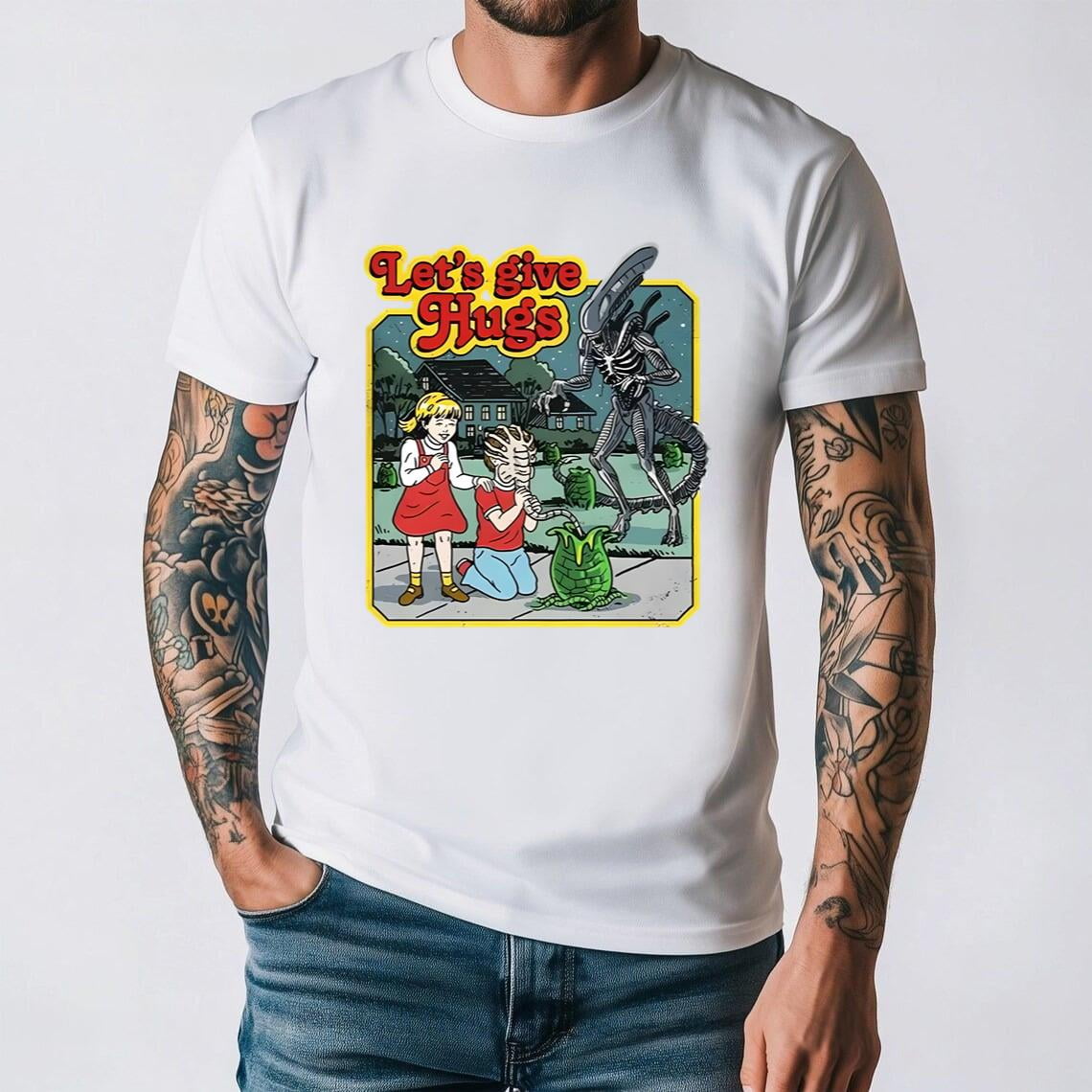 Alien Hugs Unisex T-shirt with Funny Sci Fi Style for Space and UFO Fans, for men & women, up to ...