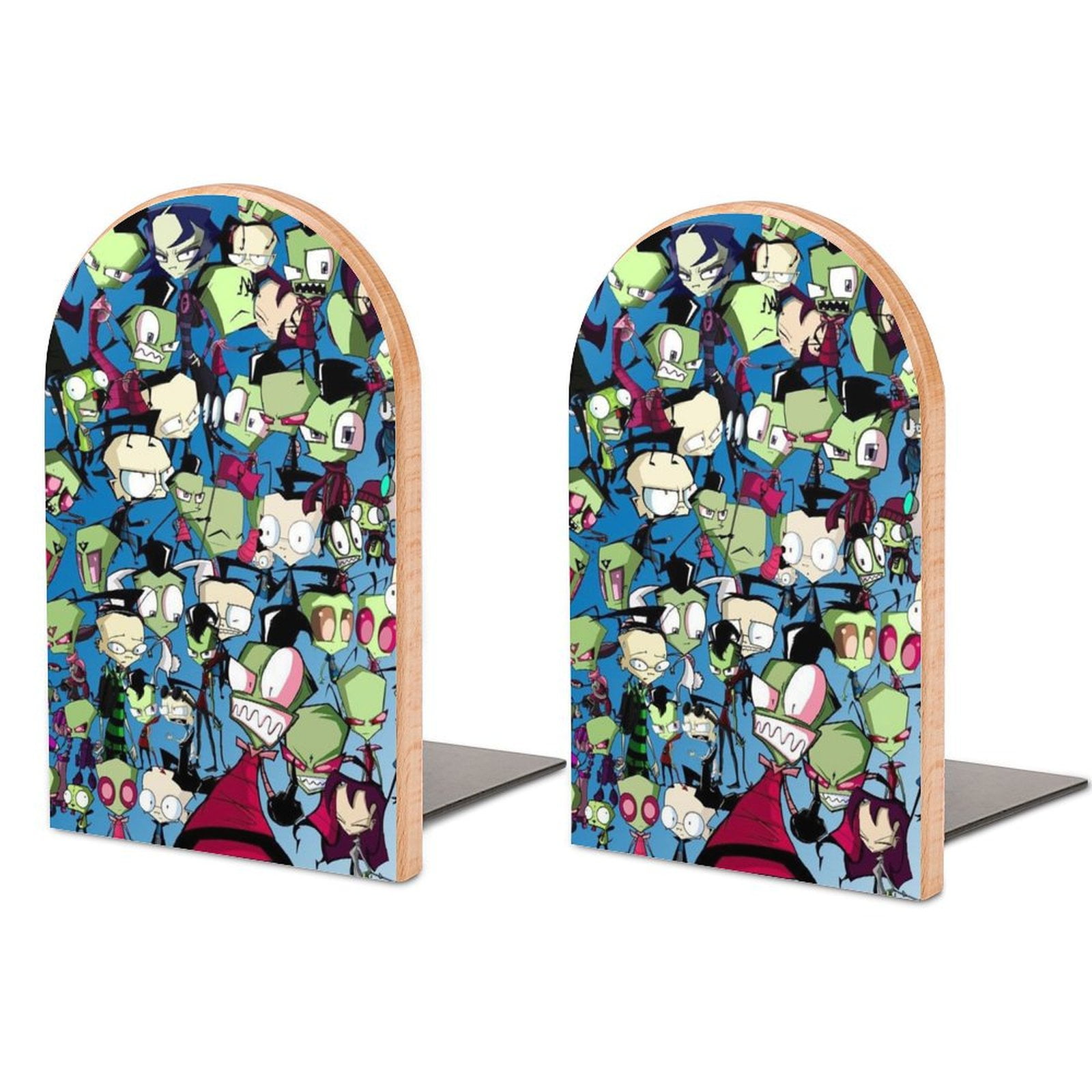 Alien Invader Zim Gir Bookends Wood Book Divider Decor Shelves Non-Skid ...