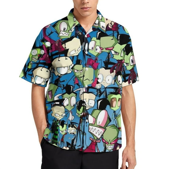 Alien Invader Zim Gir Men's Button-Down Shirts Daily Casual Beach ...