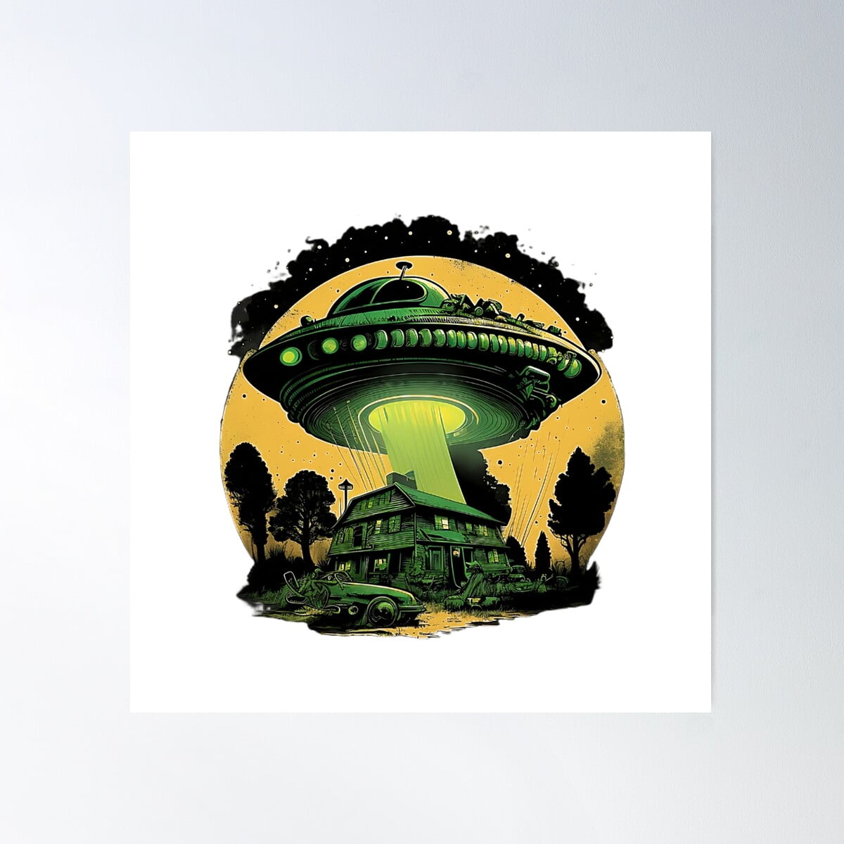 Alien Invasion In The Suburbs Poster Wall Art, Modern Wall Decor For ...