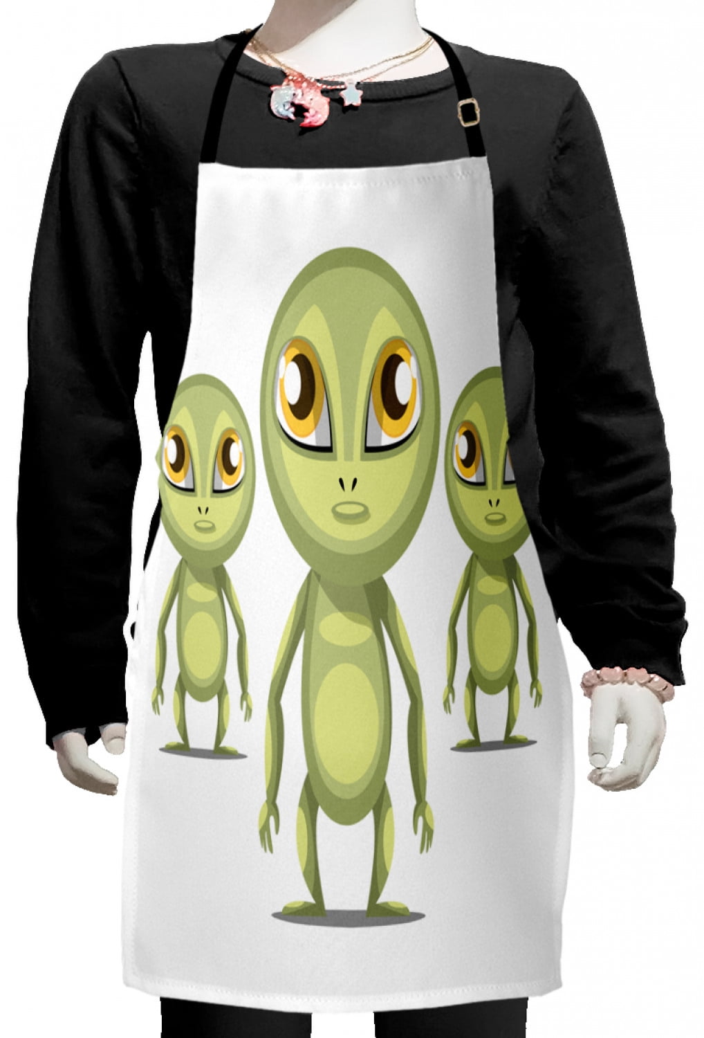 Alien Kids Apron, Cartoon of Big Eyed Greenish Extraterrestrial ...