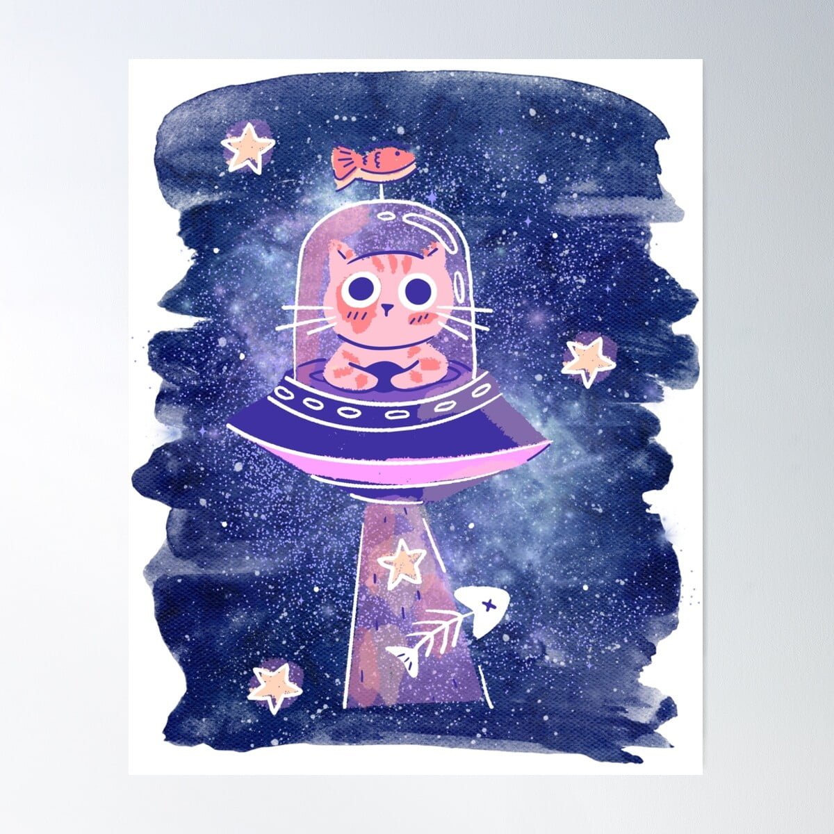 Alien Kitty In Space Poster Wall Art, Modern Wall Decor For Living Room ...