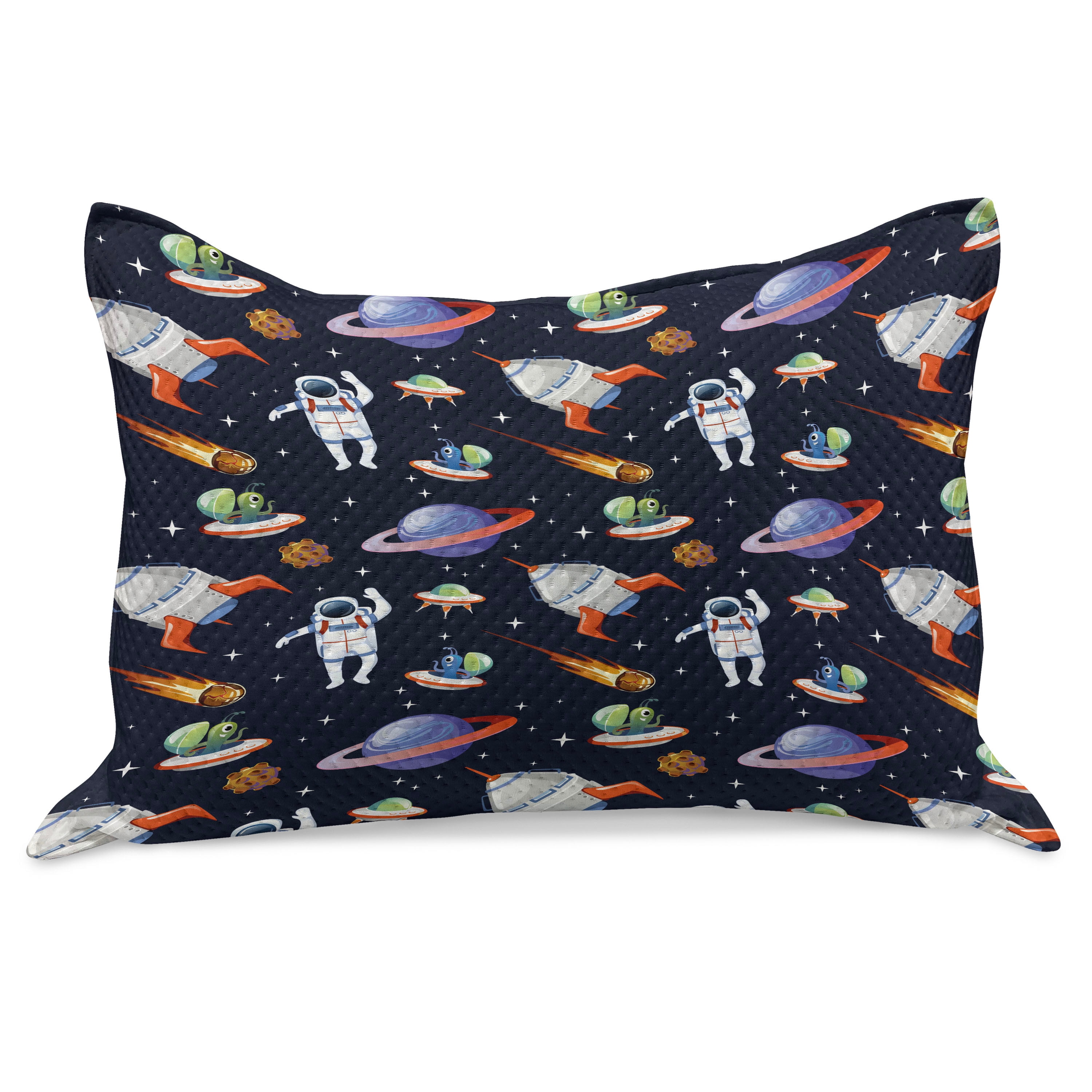 Alien Knitted Quilt Pillowcover, Galaxy Asteroid Astronaut UFO ...