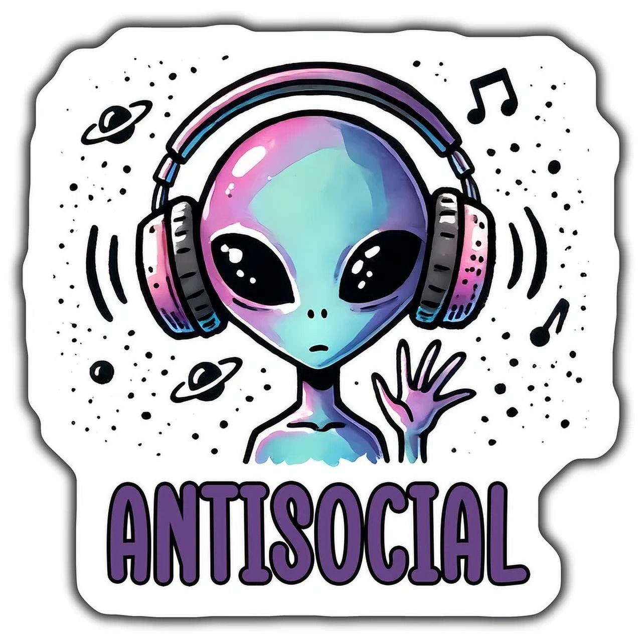 Alien Listening To Music Sticker, Antisocial Alien Sticker, Fun Alien ...