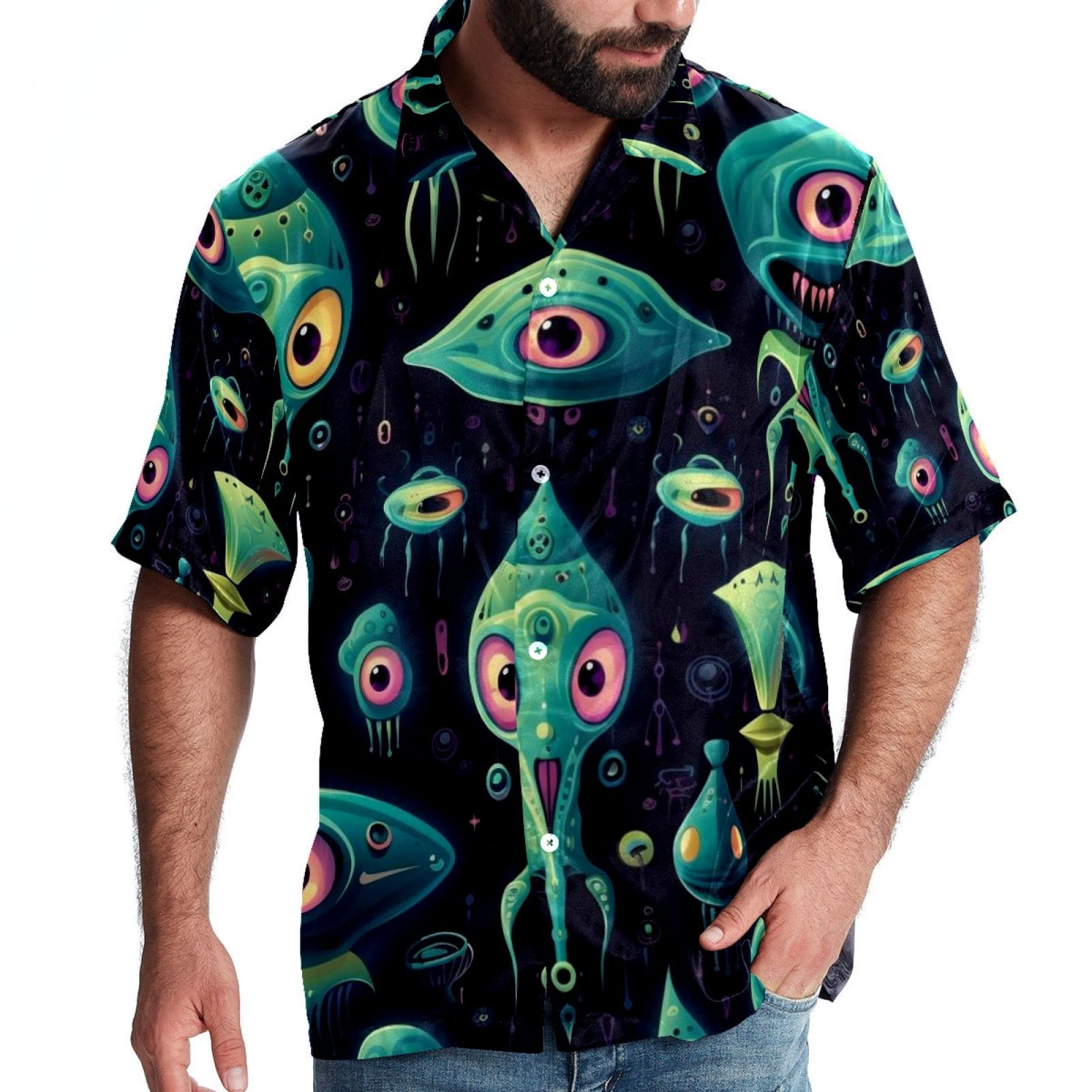 Alien Men's Casual Hawaiian Shirts, Printed Button Down Short Sleeve ...