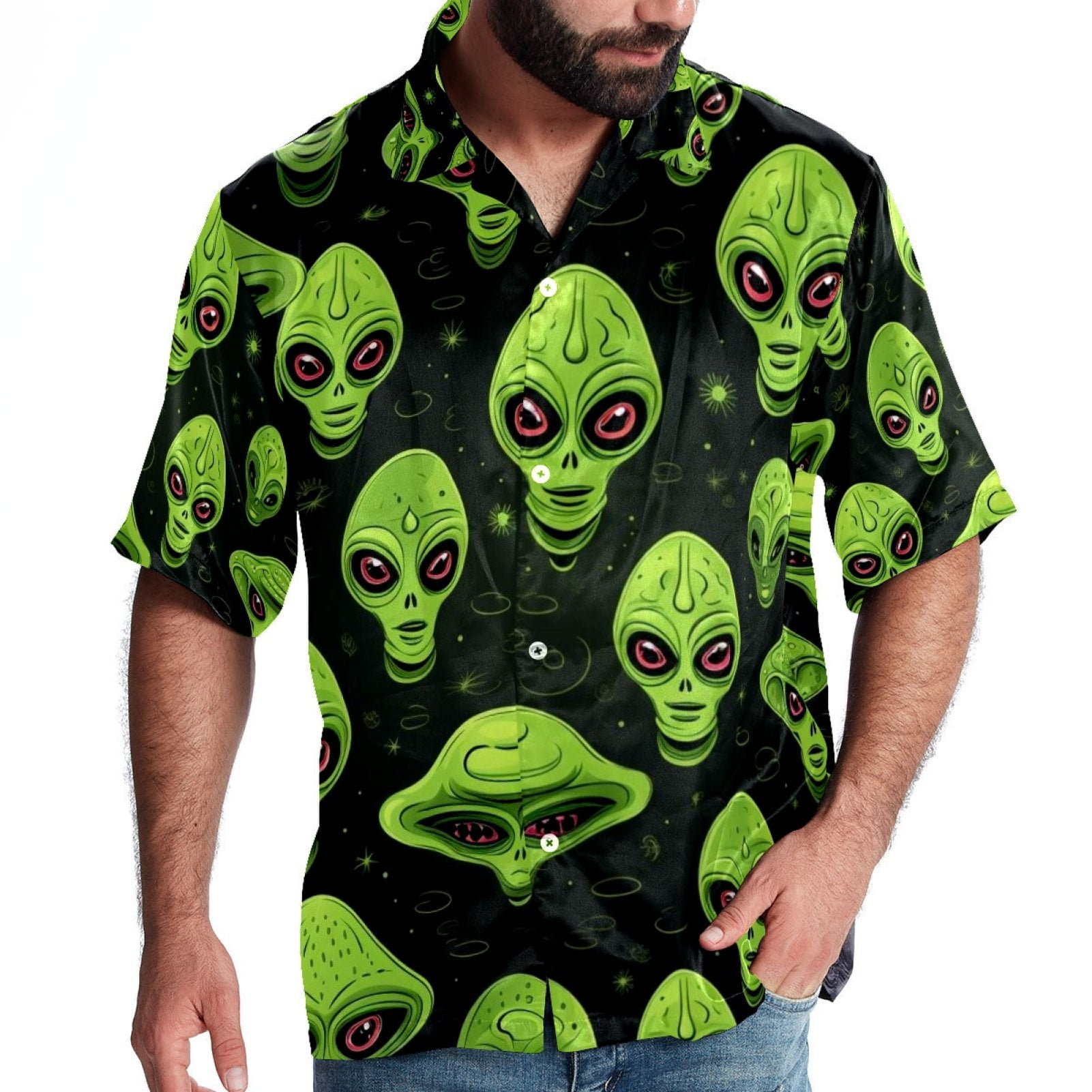 Alien Men's Casual Printed Button Down Short Sleeve Beach Shirts ...