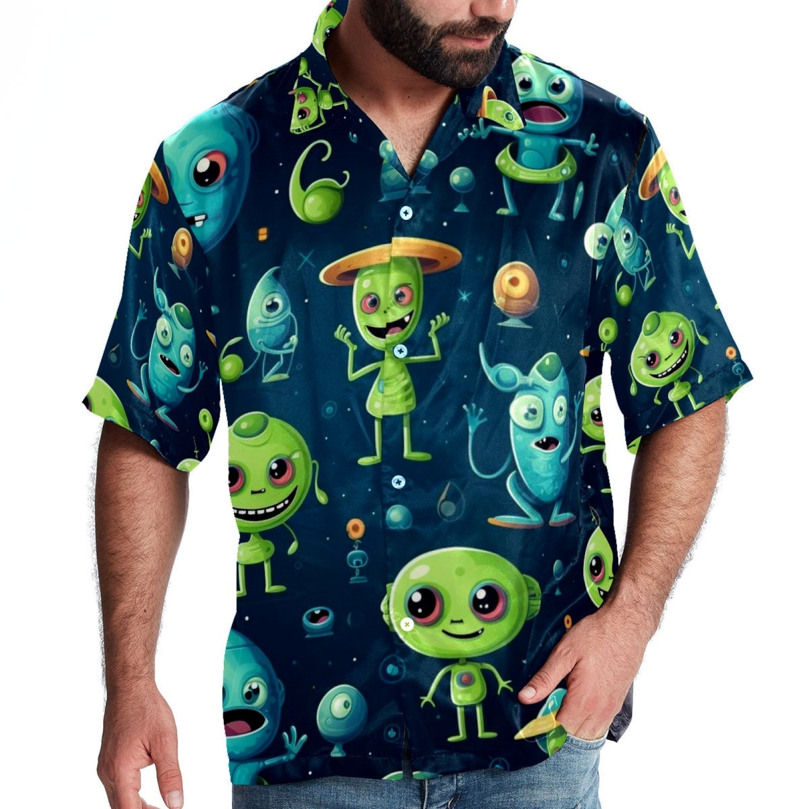 Alien Men's Casual Spread Collar Hawaiian Short Sleeve Button Down ...