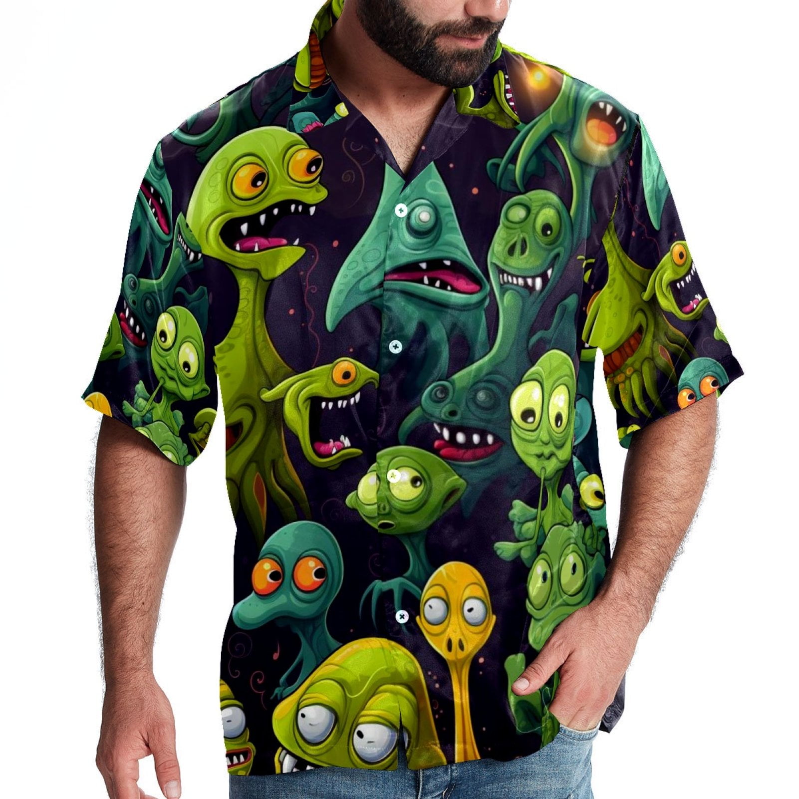 Alien Men's Short Sleeve Beach Shirts, Casual Printed Button Down ...