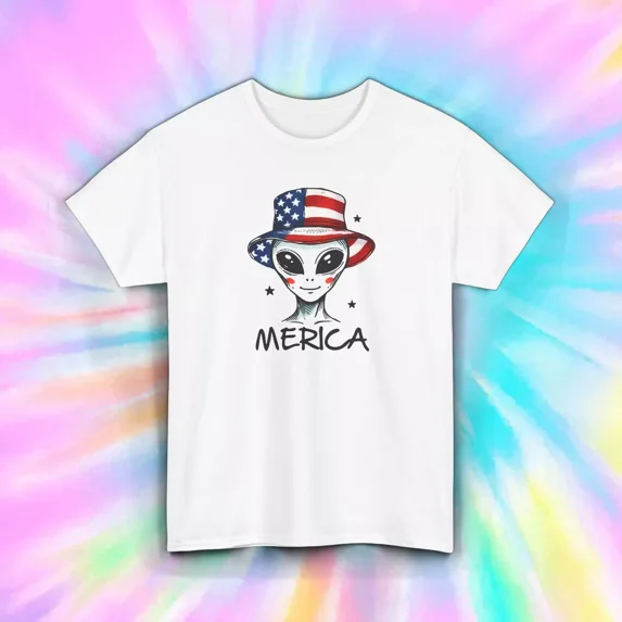 Alien Merica T-Shirt Funny USA July 4th UFO Space Gift - Walmart.com