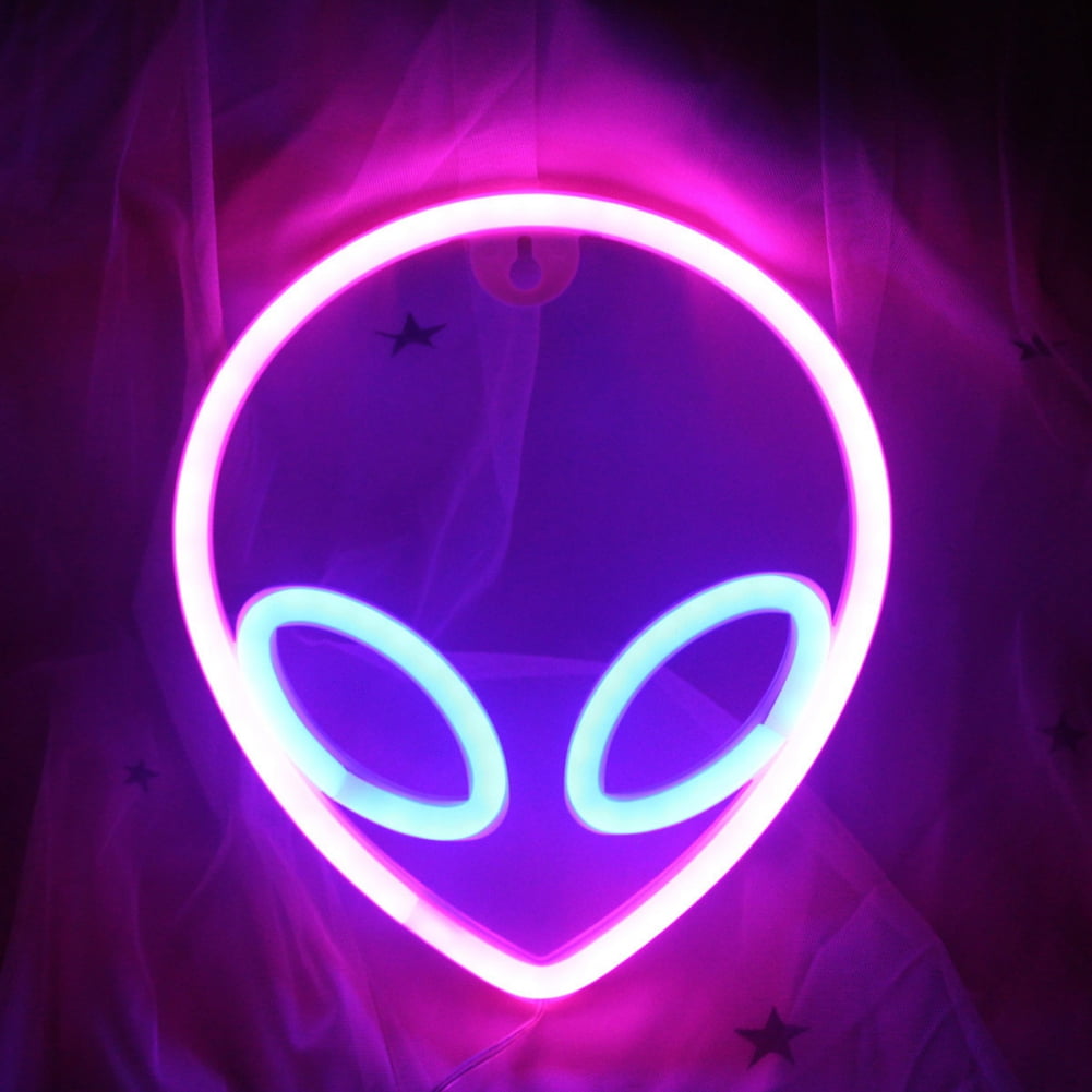 Alien Neon Sign, Pink and Blue Alien Decorations Neon Lights with On ...