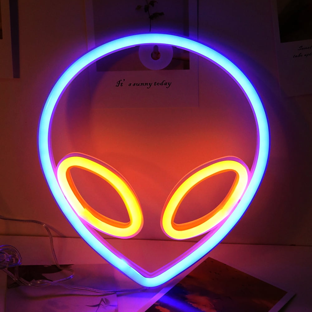 Alien Neon Sign, Pink and Blue Alien Decorations Neon Lights with On ...