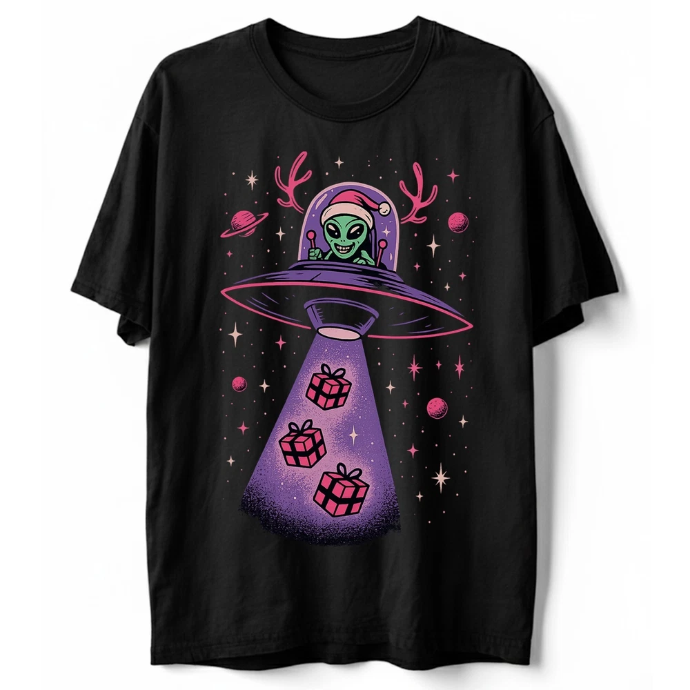 Alien Old Man UFO Christmas Funny Sci-Fi Holiday Reindeer Xmas Graphic ...