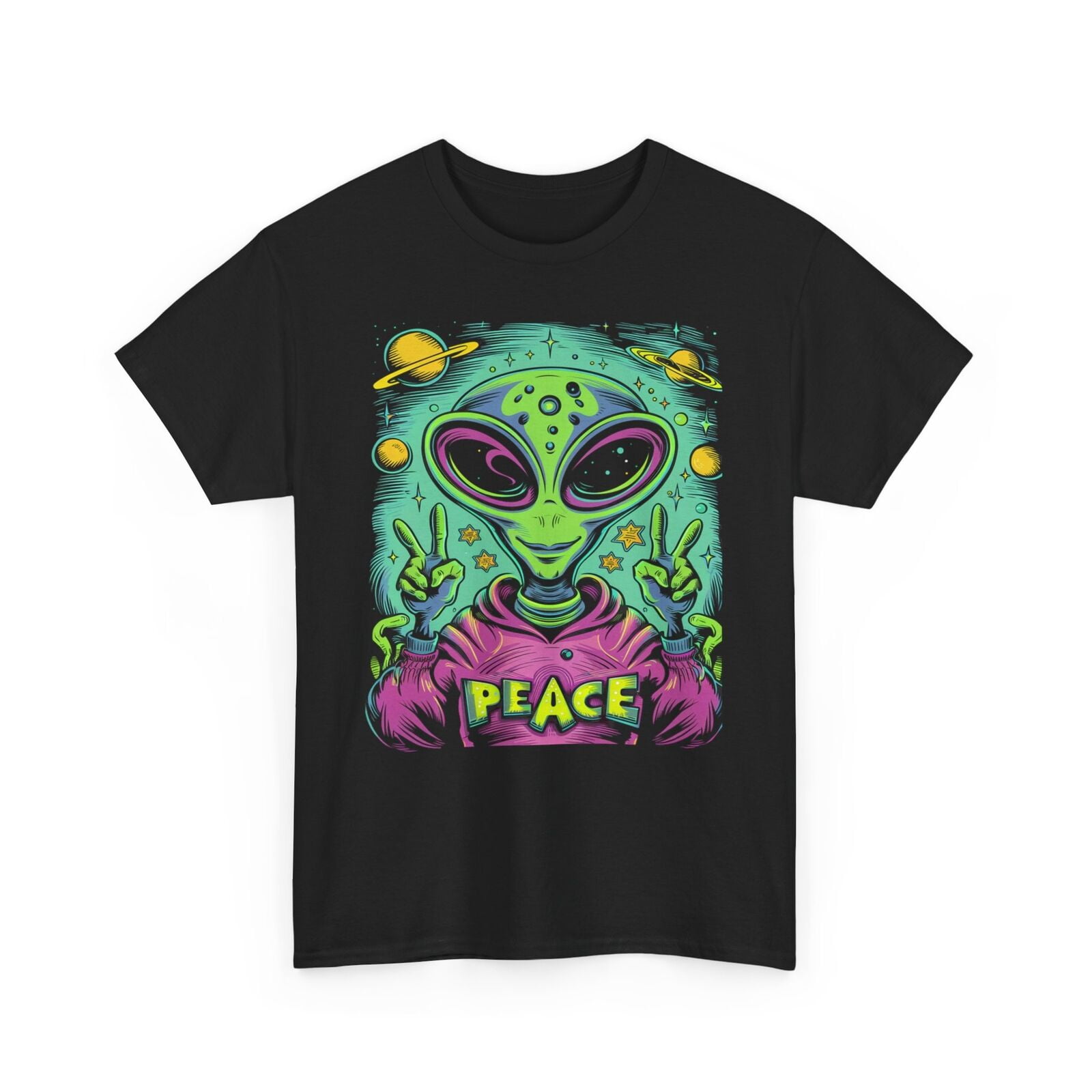 Alien Peace Funny T-shirt - Humorous UFO Space Novelty Graphic Tee ...