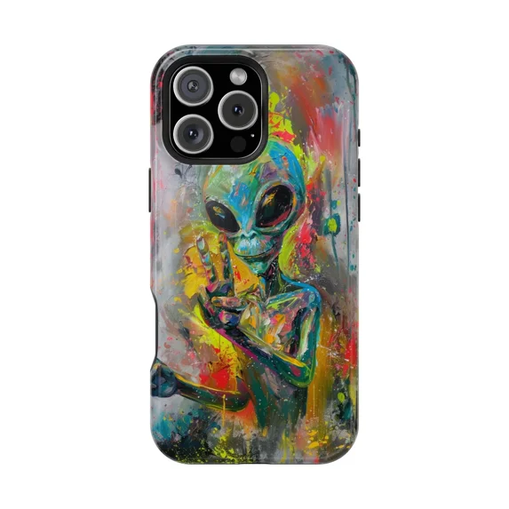Alien Peace Oil Painting Design iPhone Case with iPhone 17 to 11 Pro ...