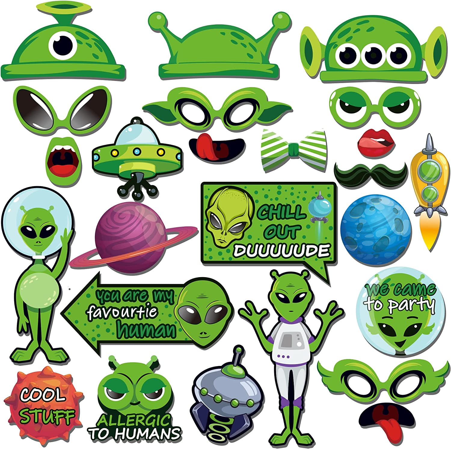 Alien Photo Booth Props - 25pc Outer Space Party Decorations for Funny ...