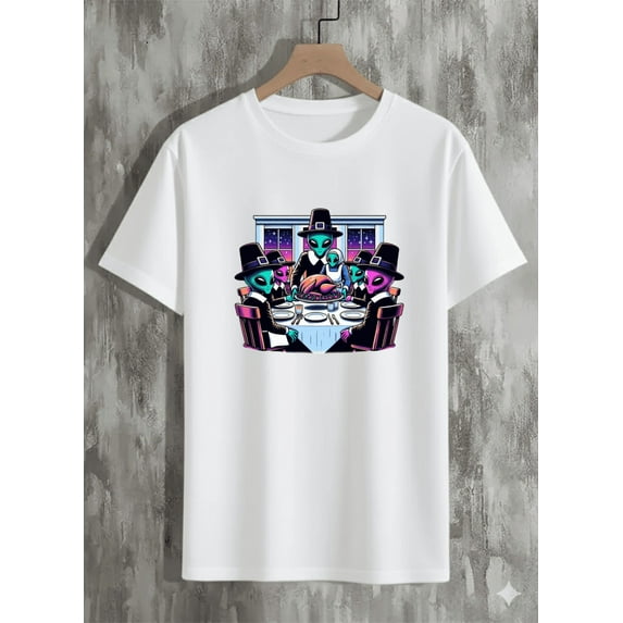Alien Pilgrim Thanksgiving Feast Funny Space Humor Art Unisex T-Shirt ...