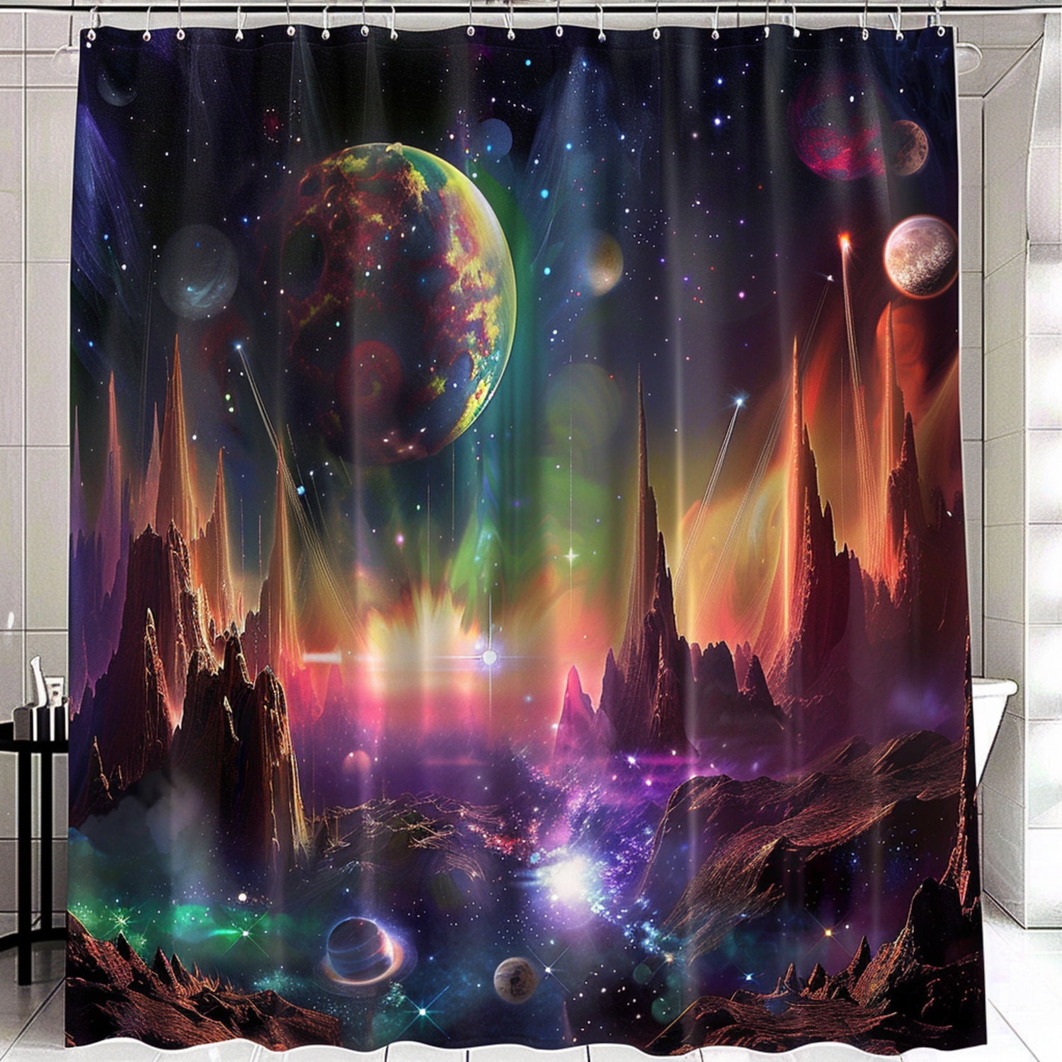 Alien Planet Fantasy Landscape Shower Curtain Vibrant Colors Celestial ...