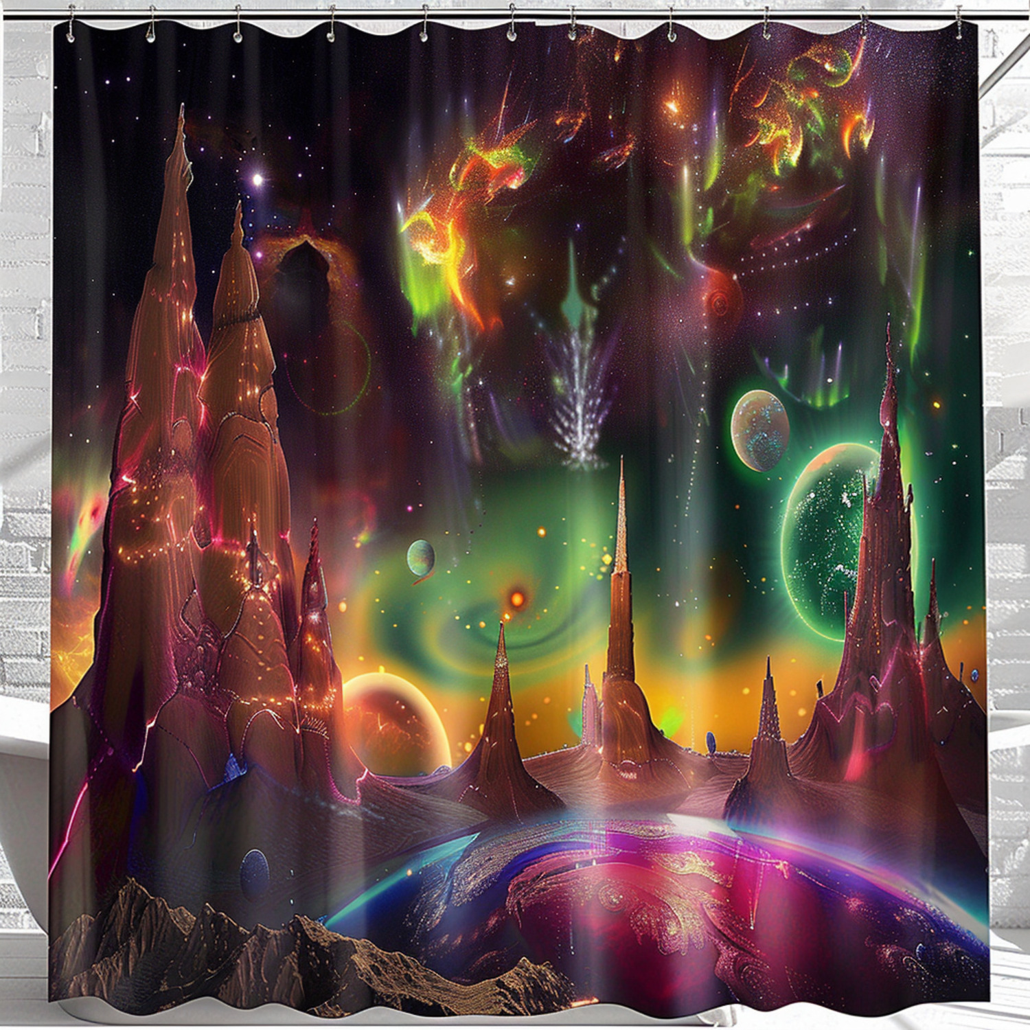 Alien Planet Fantasy Landscape Shower Curtain Vibrant Colors Galaxy ...