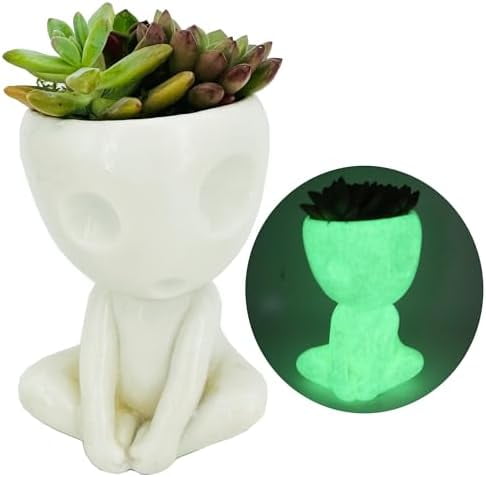 Alien Planter Succulent Pots Glow in The Dark Plant Pot Resin Cute Tree ...