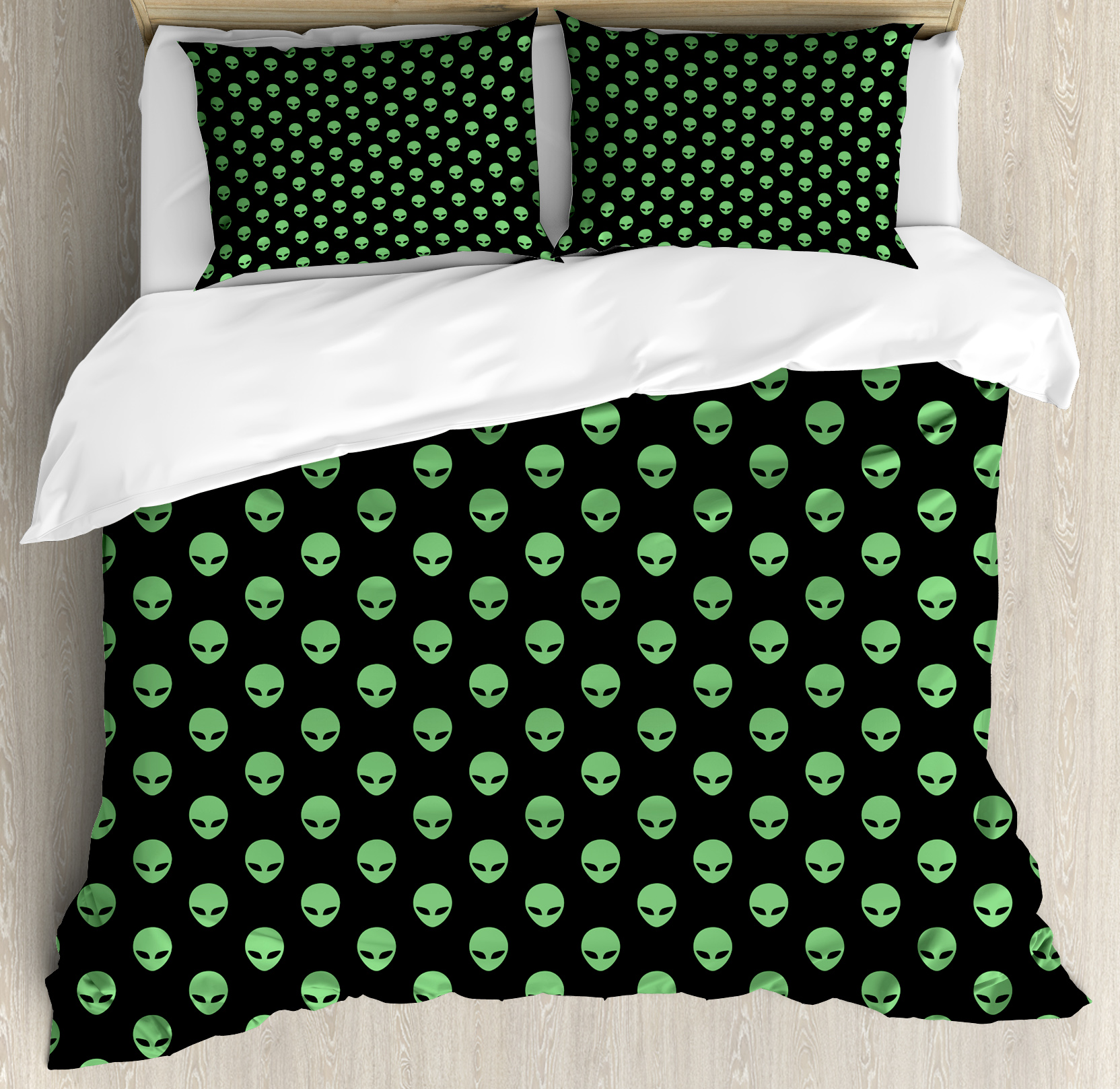 Alien Queen Size Duvet Cover Set, Supernatural Martians Fantastical ...