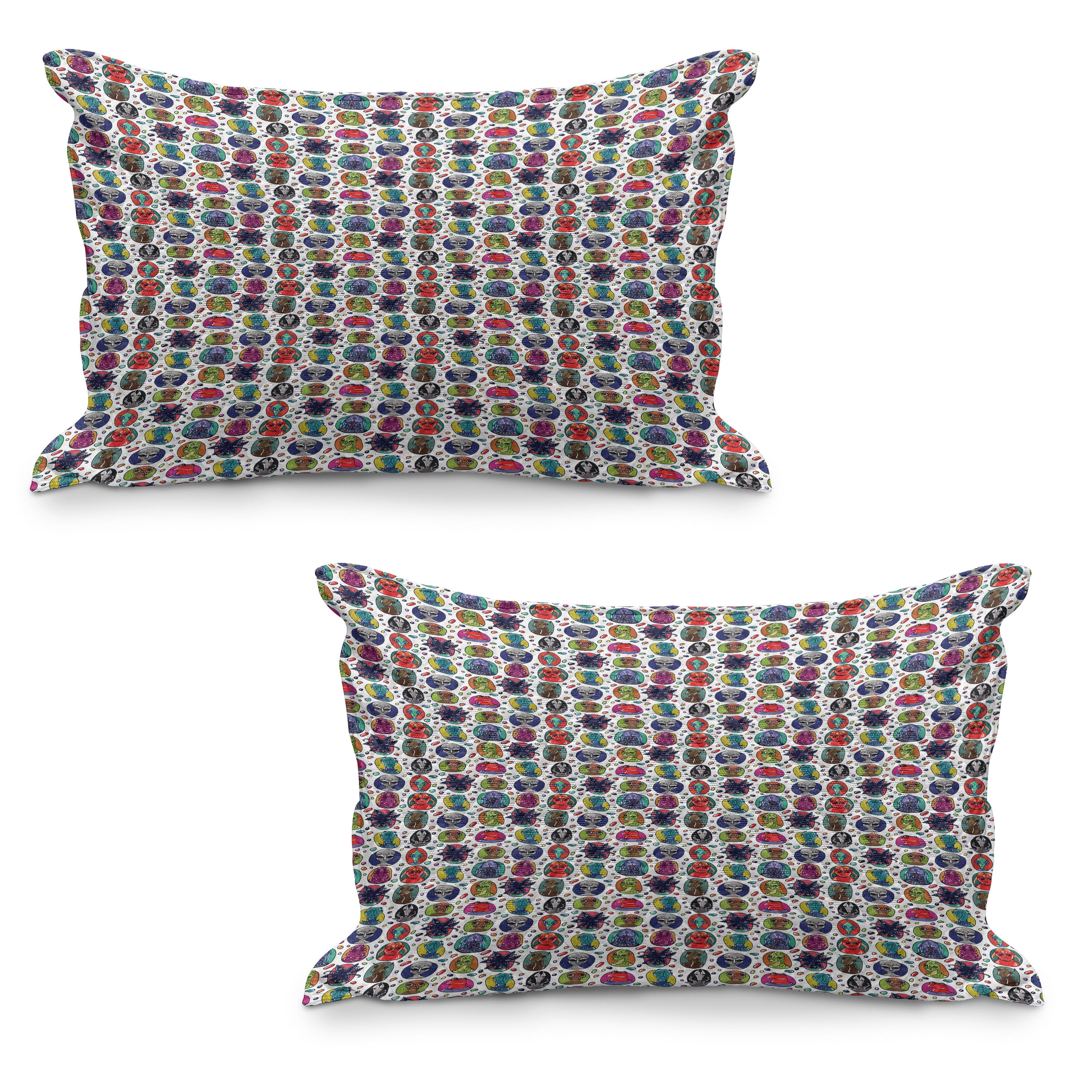Alien Quilted Pillowcover Set of 2, Fictitious Futuristic ...