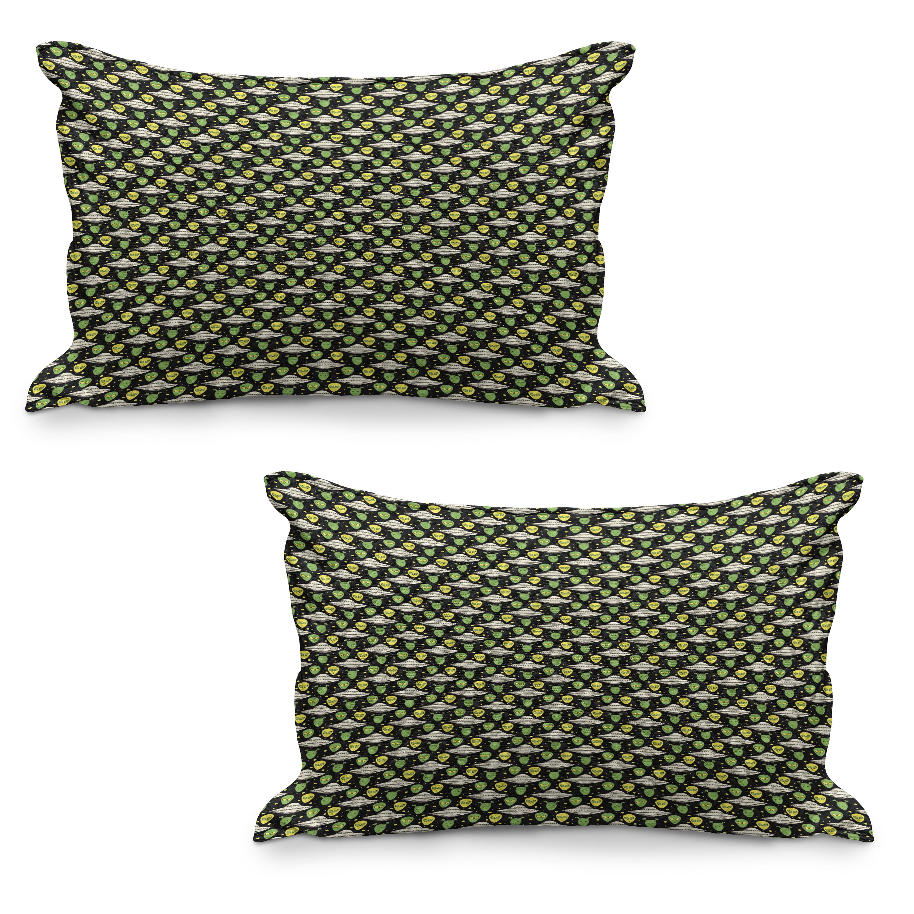 Alien Quilted Pillowcover Set of 2, Sketch Style Portraits Dotted ...