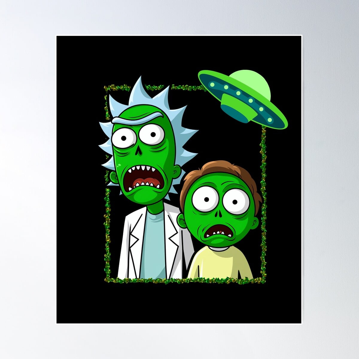 Alien Rick And Morty With Ufo - Sci-Fi Art Design Poster Wall Art ...