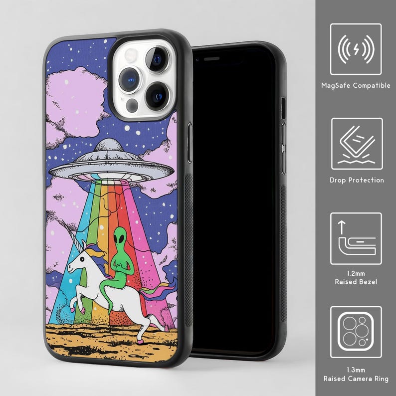 Alien Riding Unicorn Case iPhone 11 12 13 14 15 16 Pro Max Psychedelic ...