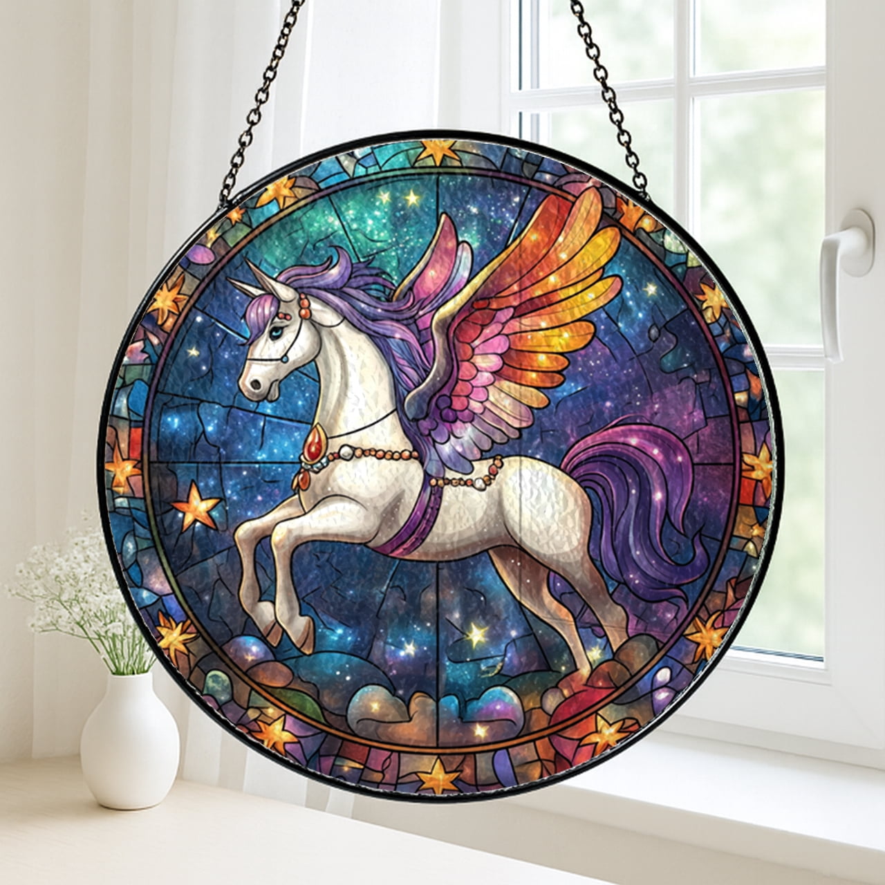 Alien Riding Unicorn Stained Glass Suncatcher – Whimsical Fantasy Space ...