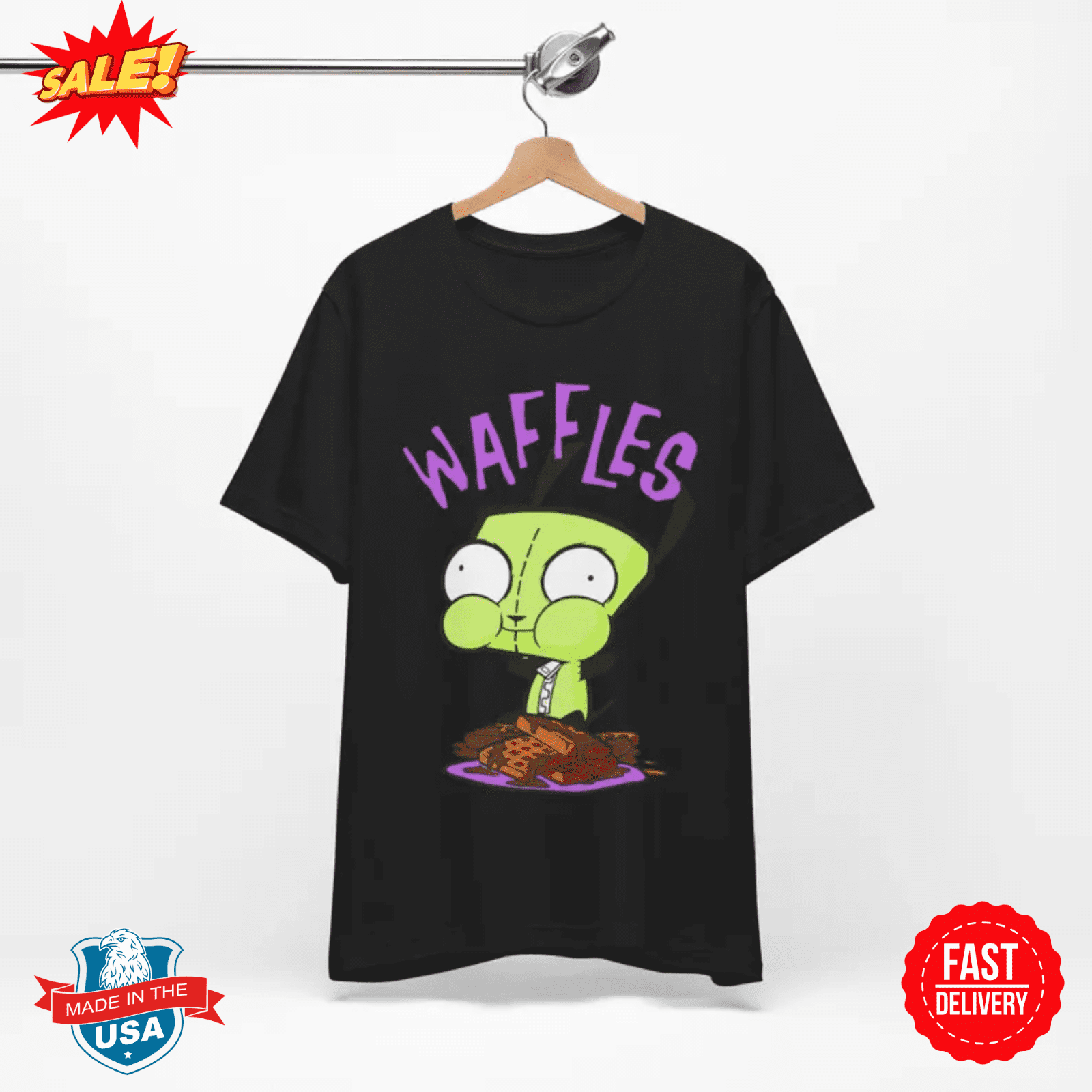 Alien Robot-Inspired Cartoon Tee, Waffle Mode Design - Walmart.com