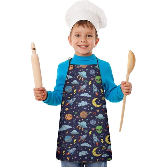 Alien Rocket Deep Blue Pattern Teens Aprons, Adjustable Neck Strap ...