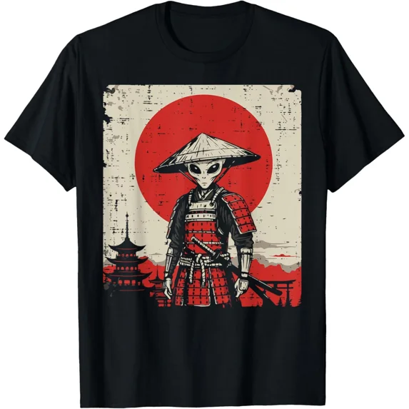 Alien Samurai Japanese Art Funny UFO Ukiyoe Sci Fi Graphic Unisex T ...