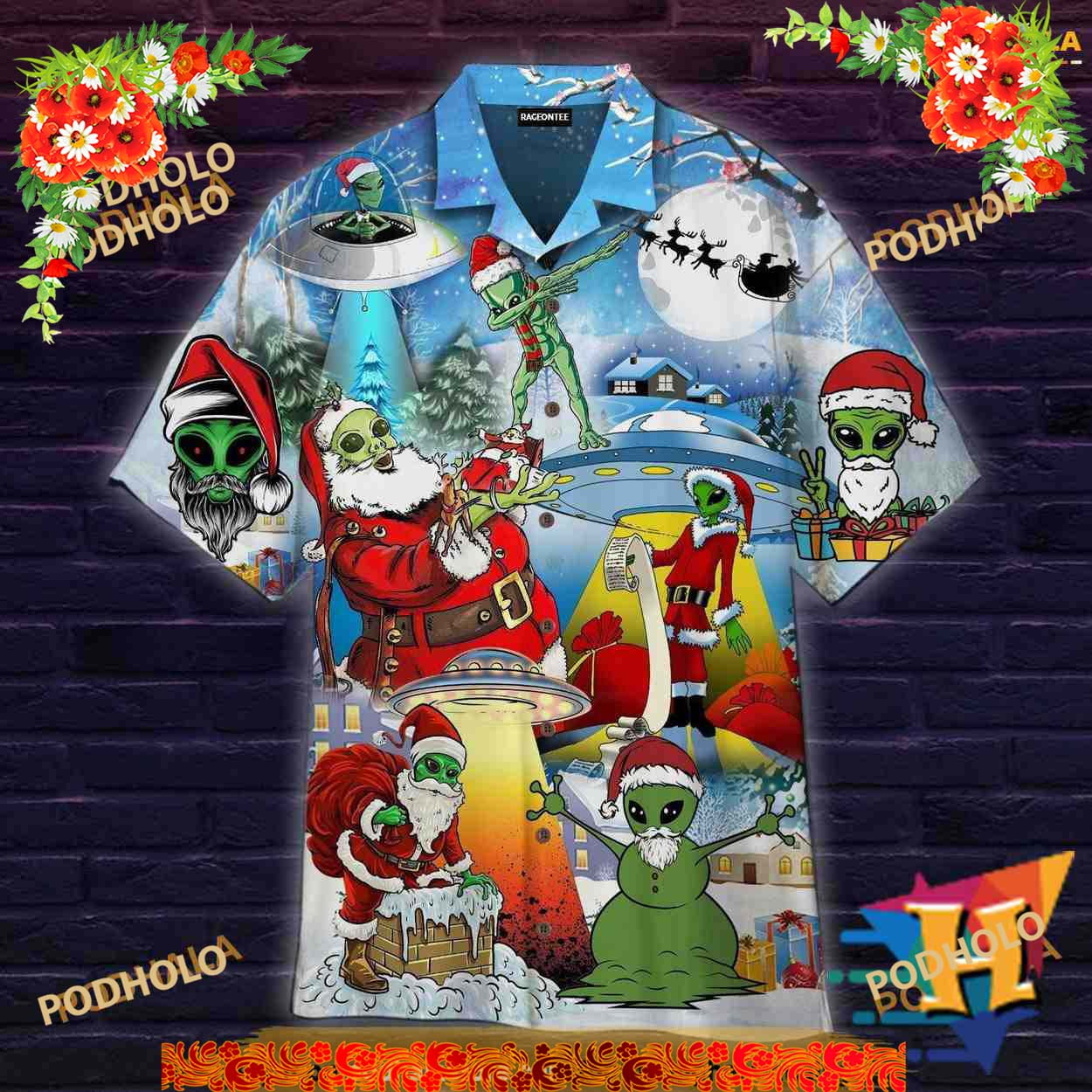 Alien Santa Christmas Aloha Shirt, Mens Christmas Hawaiian Shirt ...
