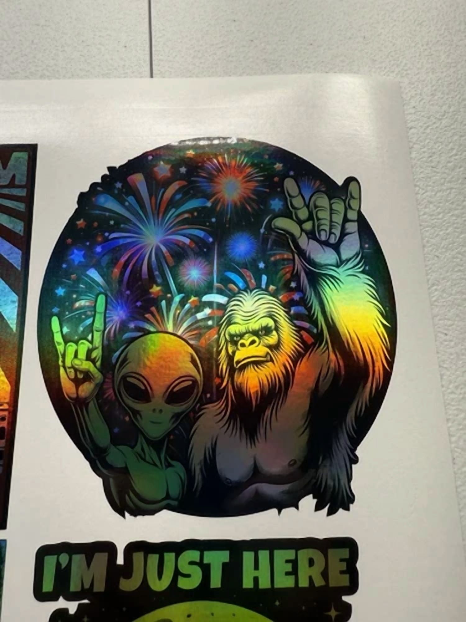 Alien Sasquatch Fireworks Bigfoot Holographic Vinyl Decal - Walmart.com