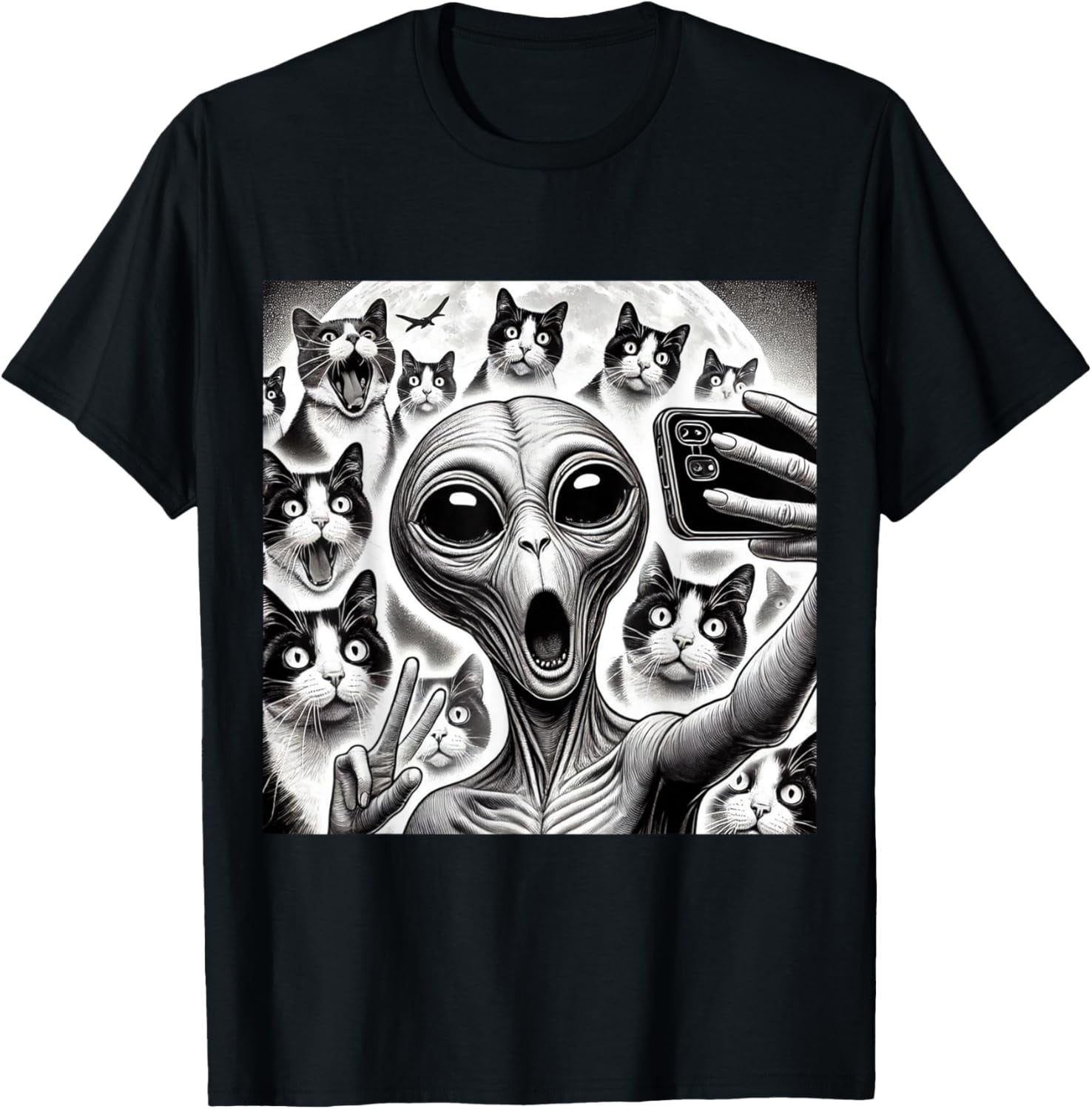 Alien Selfie with Cats UFO Funny Cat Gift For Men Women Kid T-Shirt ...
