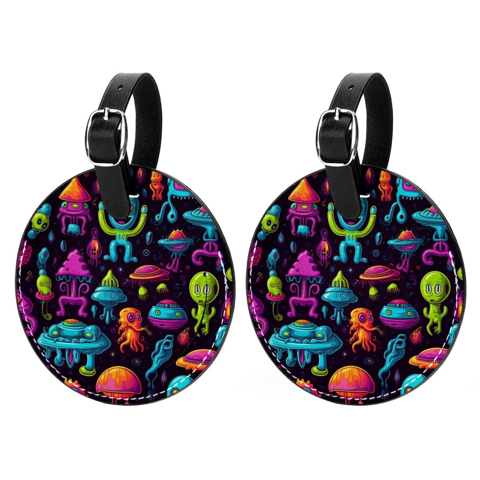 Alien Set of 2pcs PU Leather Round Suitcase Tags with Privacy Cover and ...