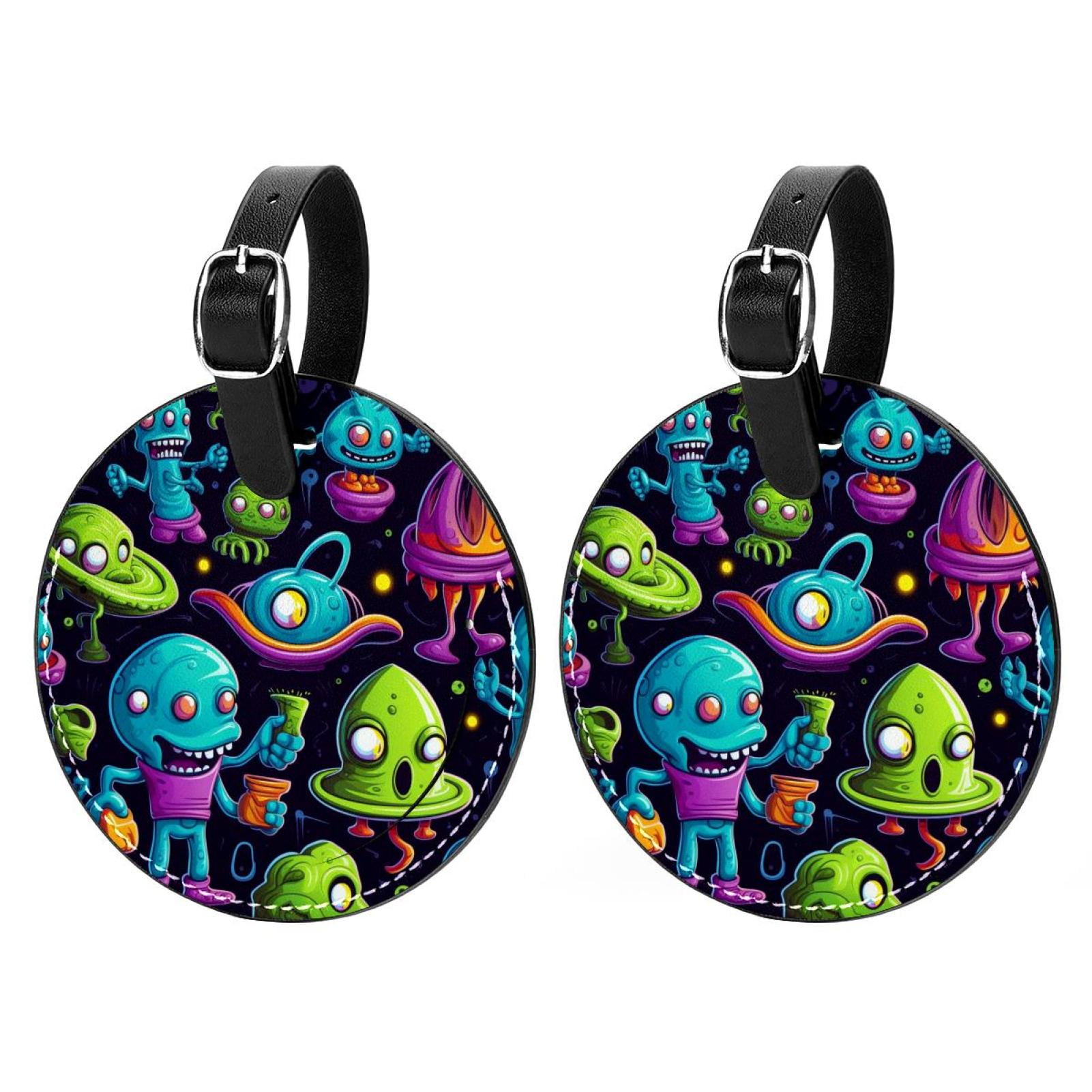 Alien Set of 2pcs PU Leather Round Suitcase Tags with Privacy Cover and ...