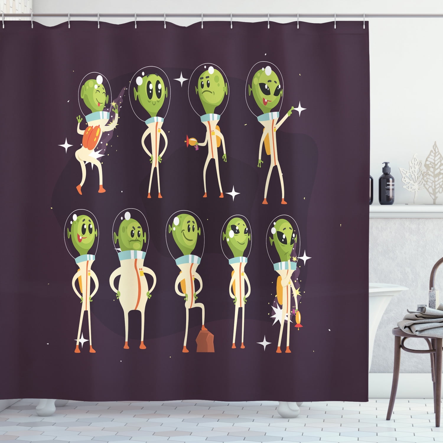 Alien Shower Curtain, Extraterrestrial Crew of Little Green Ufo in ...