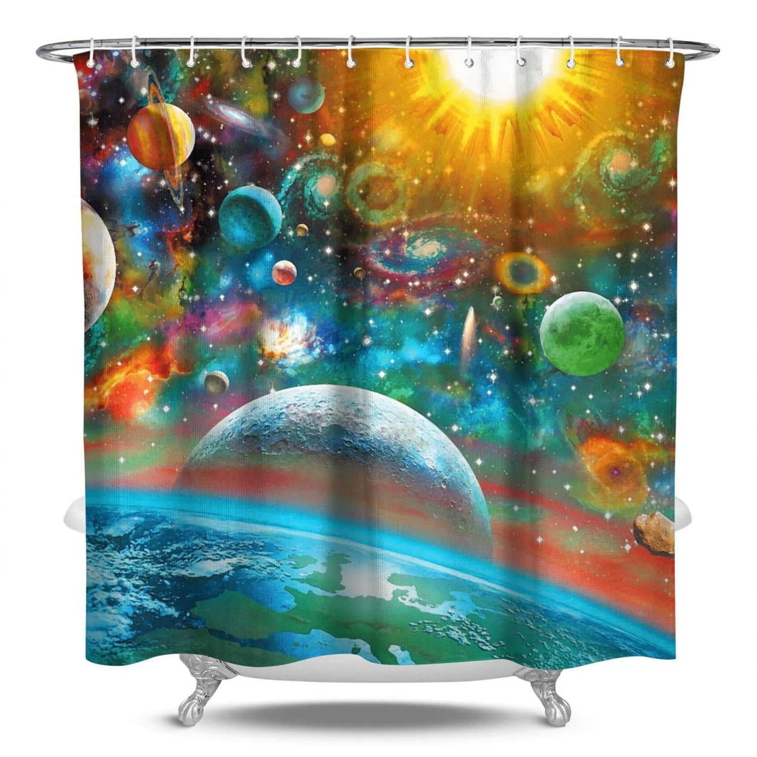 Alien Shower Curtain Sci-Fi Space Bathroom Decor Waterproof Quick-Dry ...