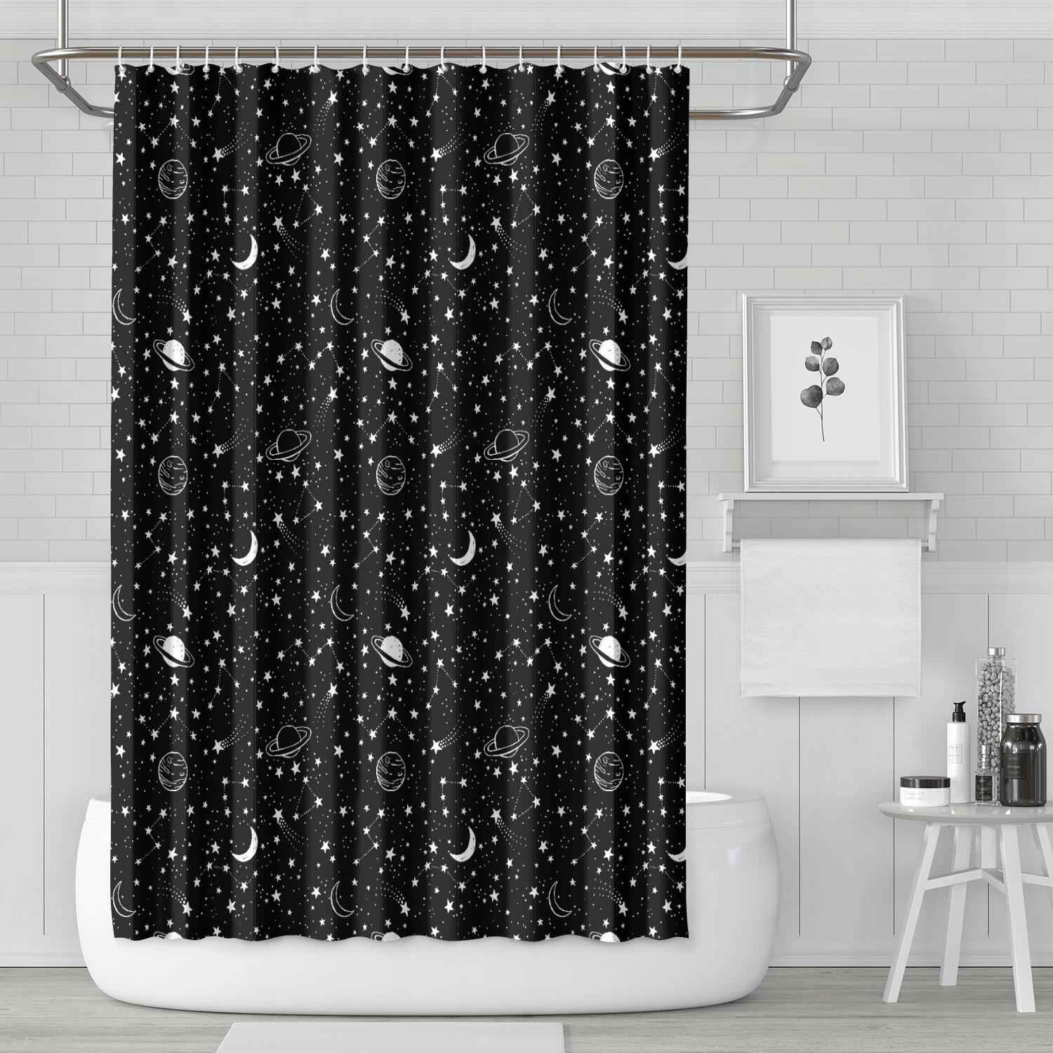 Alien Shower Curtain Starry Night Sky Theme Waterproof Bathroom Drape ...