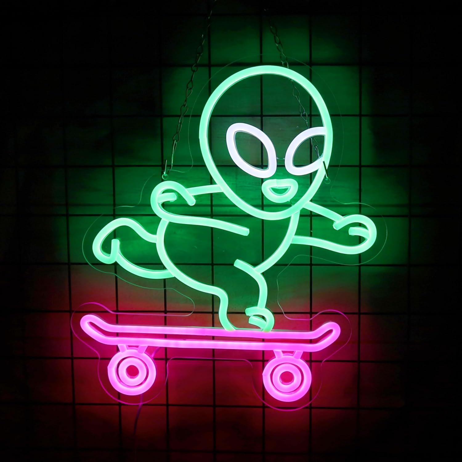 Alien Skateboard Neon Sign - Cool LED Neon Light for Wall Decor, Bar ...