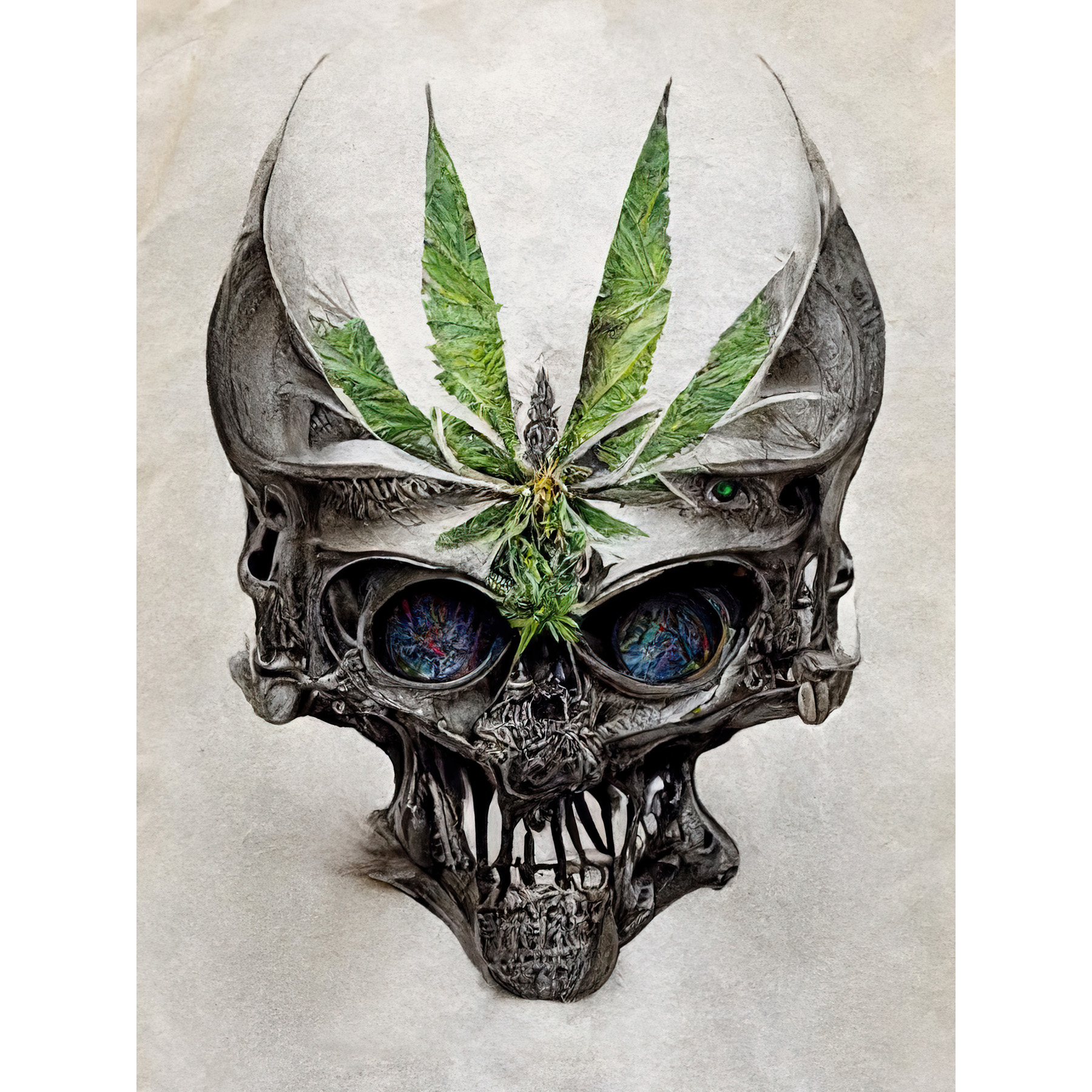 Alien Skull With Marijuana Leaf Colour Pencil Illustration Large Wall ...