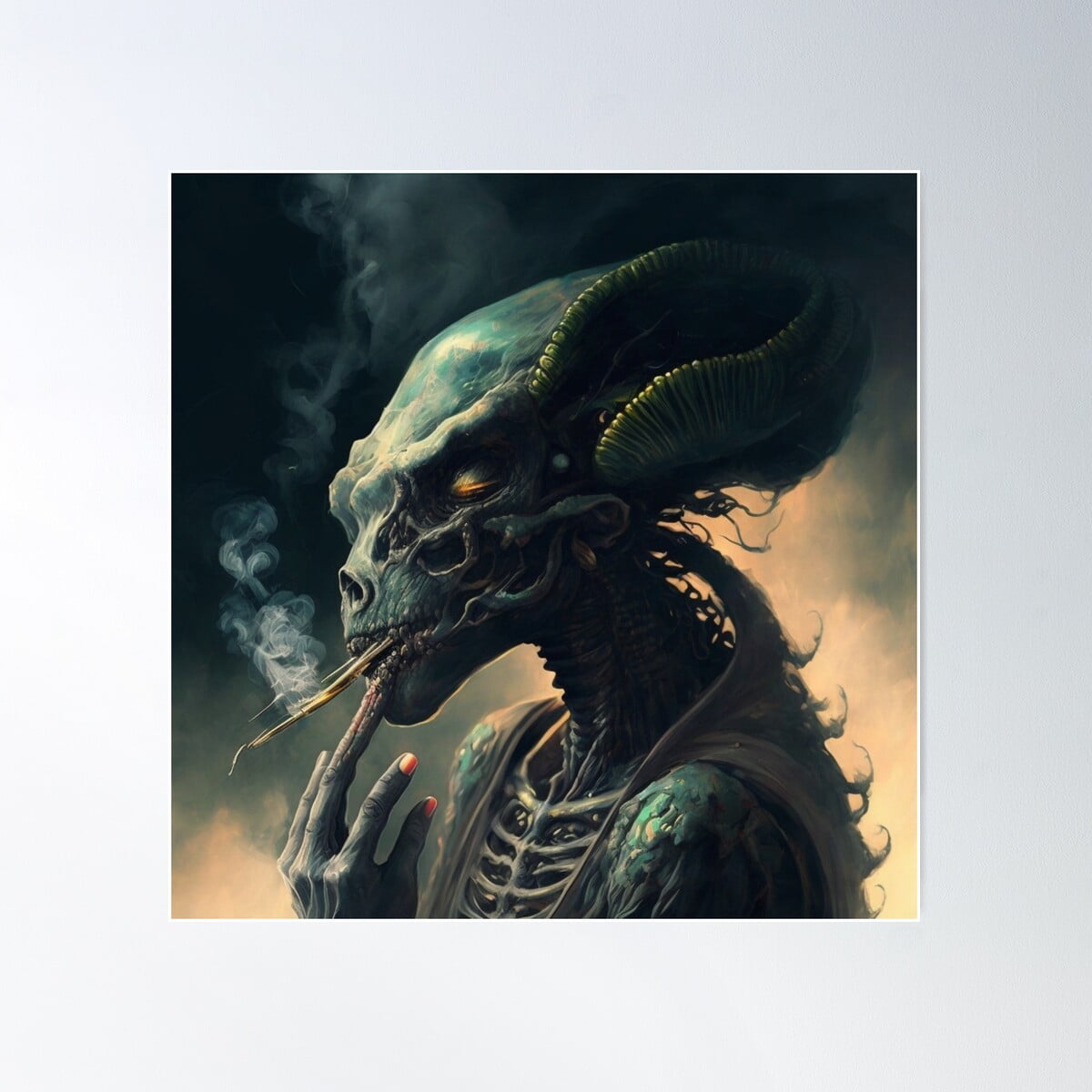 Alien Smoke Cigarette, Painted Art Poster Wall Art, Modern Wall Decor ...
