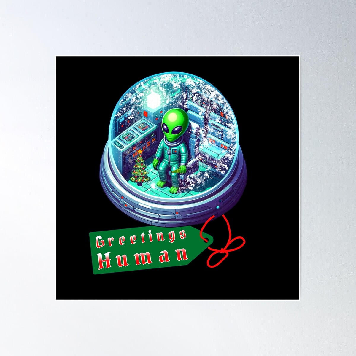 Alien Snow Globe Christmas Poster Wall Art, Modern Wall Decor For ...