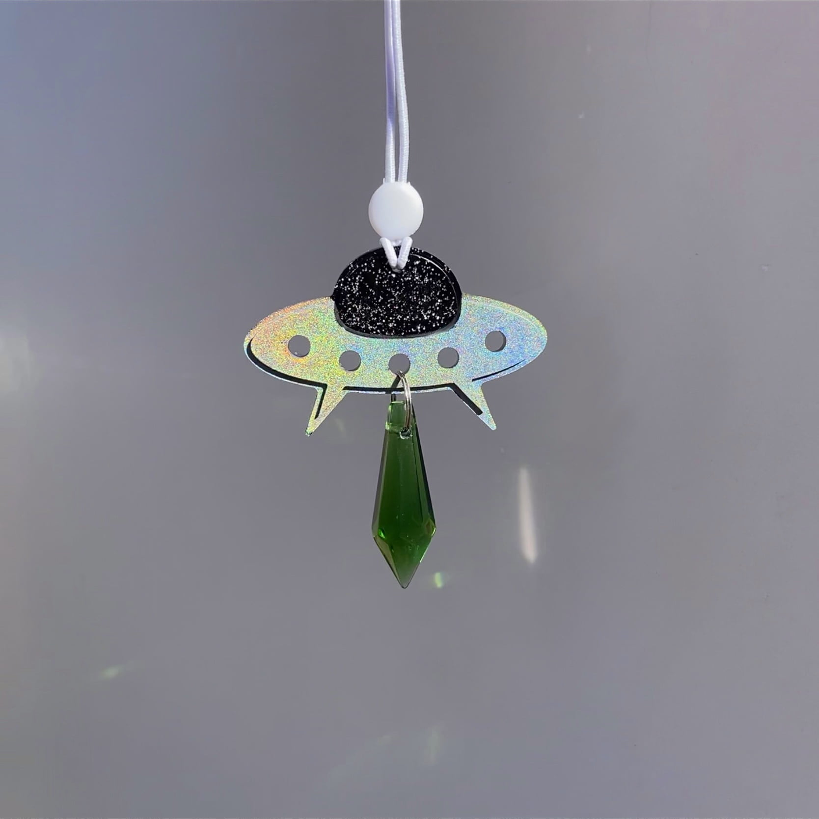 Alien Spaceship Car Charm with Crystal Light Beam, Sun Catcher, Auto ...