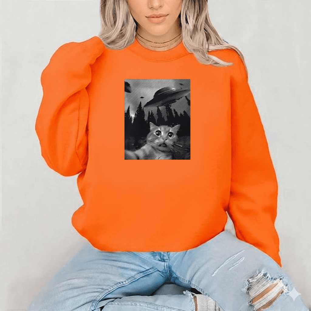 Alien Spaceship Cat Cosmic Adventure Cartoon Fun Sweatshirt, up to size ...