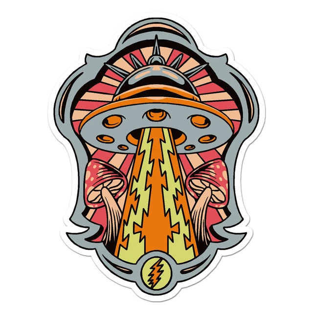 Alien Spaceship Mushrooms Sticker Phone Decal Water Bottle Stickers Car ...