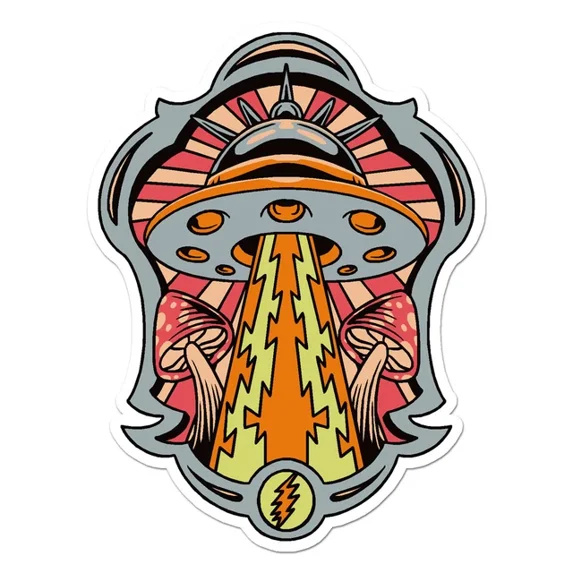 Alien Spaceship Mushrooms Sticker Phone Decal Water Bottle Stickers Car ...